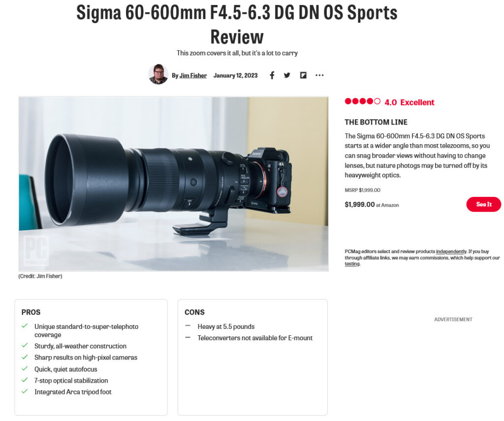 60-600mm F4.5-6.3 DG DN OSは150-600mmよりもシャープだが重くて大きい - とるなら