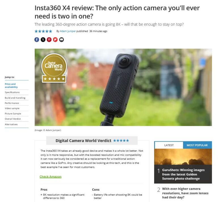 Insta360 X4 ほとんどの用途において最高の360度カメラ - とるなら