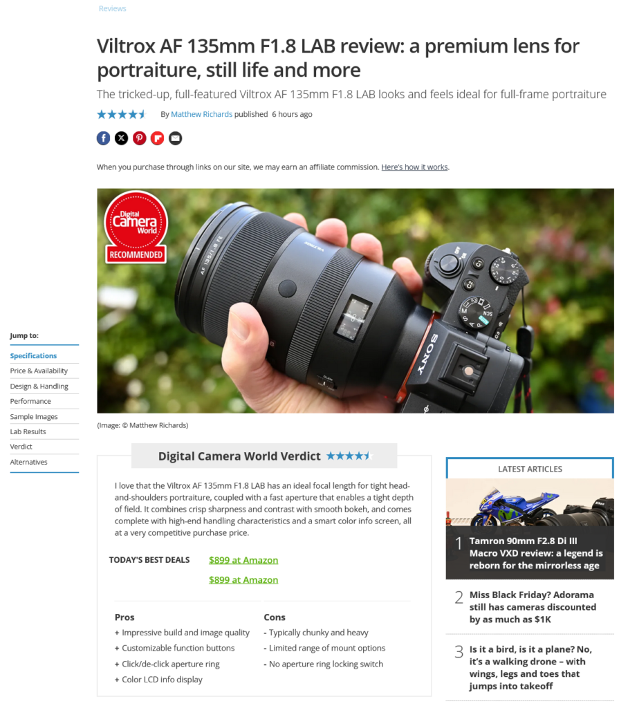 VILTROX AF 135mm F1.8 Lab シャープネスと美しいボケ表現が秀逸 - とるなら