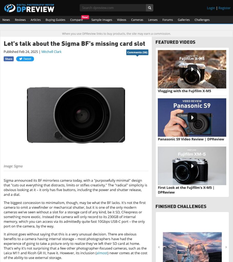 Sigma BF の「メモリーカード非対応」に関する意見と反応 - とるなら