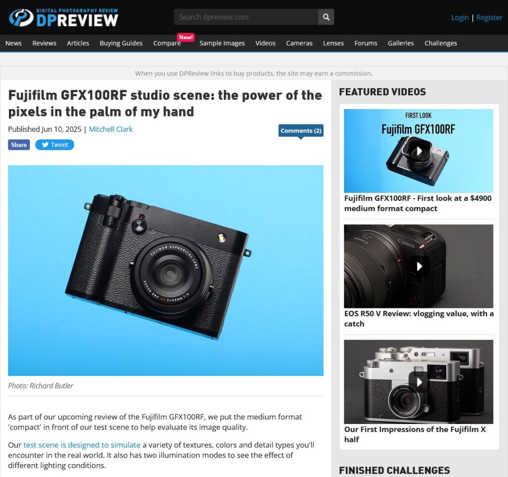 DPReviewが「GFX100RF」の画質テスト結果を比較ツールに追加 - とるなら