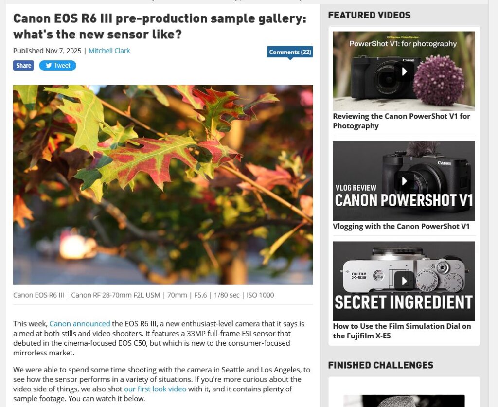 DPReviewがEOS R6 Mark IIIのサンプルギャラリーを公開 - とるなら